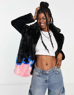 Girlfriend Material Hendrix flame trim faux fur jacket in black | ASOS