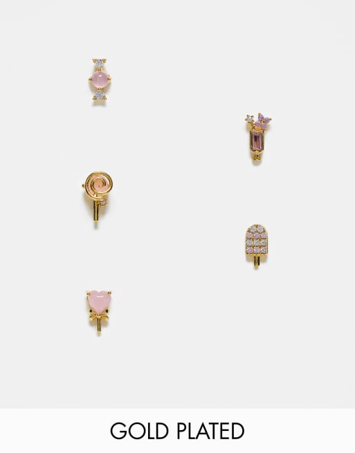 Girls Crew Sweet Tooth 18k gold plated stud earrings set | ASOS