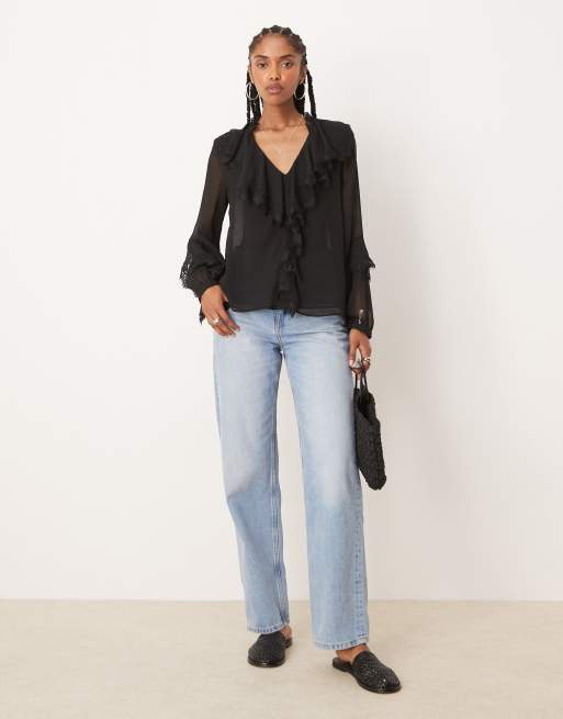 Glamorous boho ruffle blouse in black | ASOS