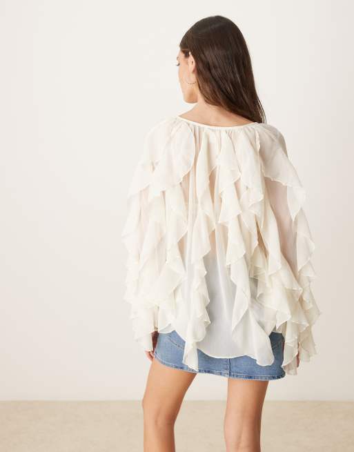 Glamorous boho sheer ruffle frill blouse in white | ASOS