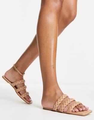 Glamorous braided flat sandals in tan | ASOS