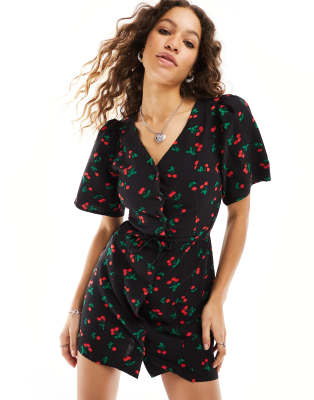 Glamorous button front mini tea dress in cherry print texture | ASOS