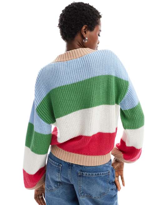 Glamorous chunky boxy fit knitted jumper in multi stripe | ASOS