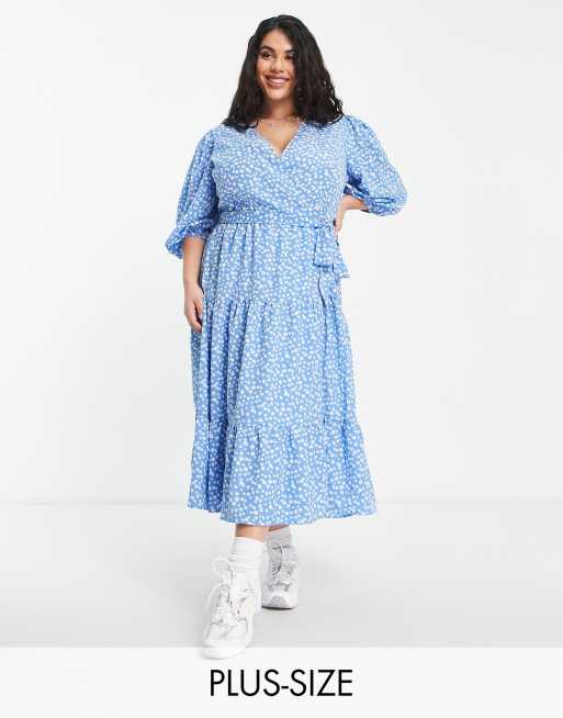 Glamorous Curve Geblümtes Maxi Wickelkleid Mit Ballonärmeln Und
