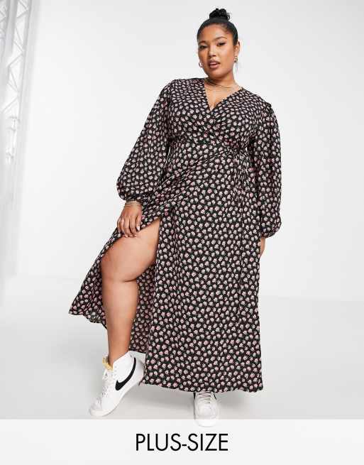 Glamorous Curve Kopertowa Sukienka Midi W Różowe Kwiaty Asos