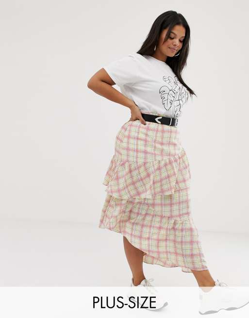 Glamorous Curve Midirock Mit Rüschen Und Gitterkaros Asos