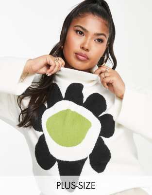 Glamorous Curve oversized high neck sweater with large retro flower | ASOS