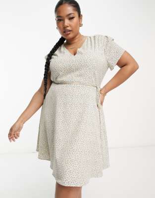 Glamorous Curve - Robe courte à fleurs avec col V et liens à la taille - Crème | ASOS