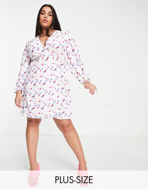 Glamorous Curve Robe Portefeuille Courte à Fleurs Blanc Asos