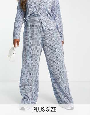 Glamorous Curve wide leg plisse pants in blue spot (part of a set) | ASOS
