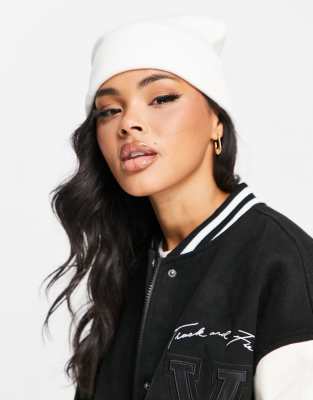 Glamorous Exclusive ribbed turn up beanie in off white | ASOS
