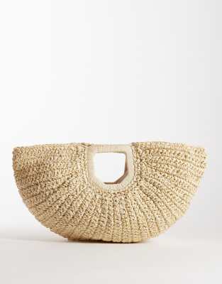 Glamorous fanned straw grab bag in neutral | ASOS