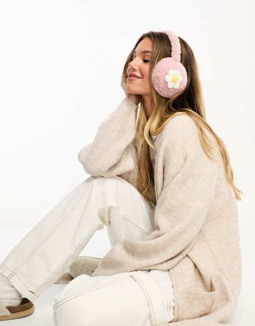 Glamorous flower print faux fur ear muffs in pink | ASOS