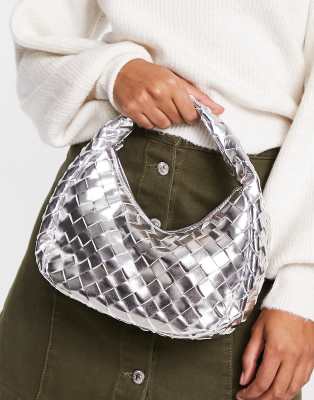 Glamorous – Kleine Handtasche aus gewebtem PU-Kunstleder in Metallic ...