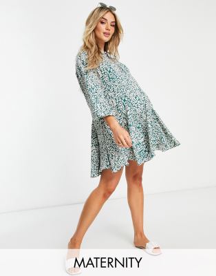 Glamorous Maternity - Robe babydoll courte à volants étagés avec col noué et imprimé léopard ...