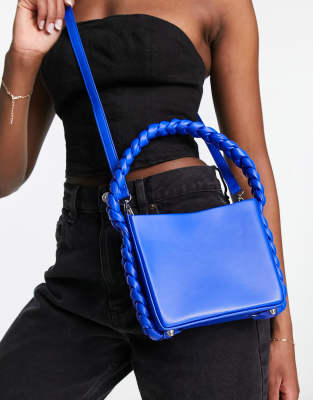 Glamorous mini grab bag with woven handle in electric blue | ASOS