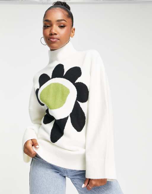 Glamorous oversized high neck jumper with large retro flower | ASOS