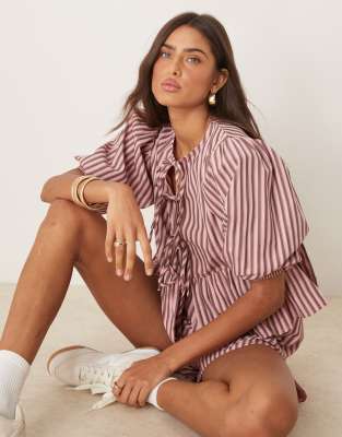 Glamorous pink stripe tie front set | ASOS