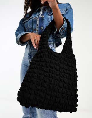 Glamorous popcorn texture shoulder bag in black | Smart Closet