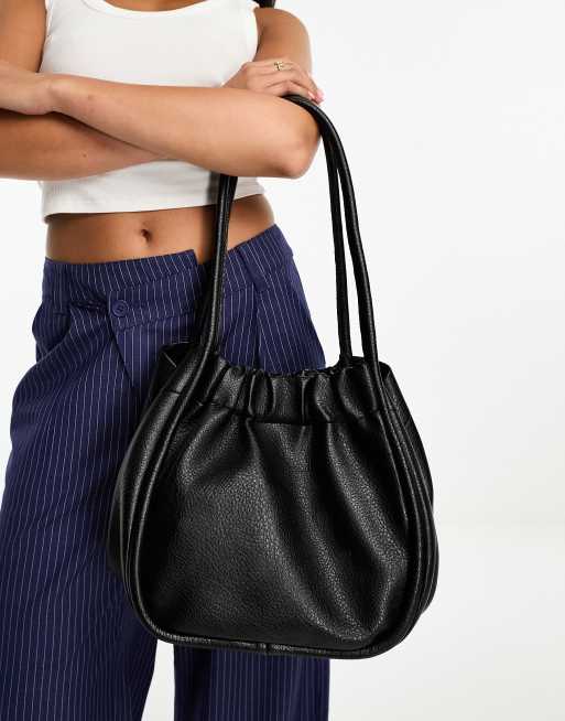 Glamorous ruched PU tote bag in black | ASOS