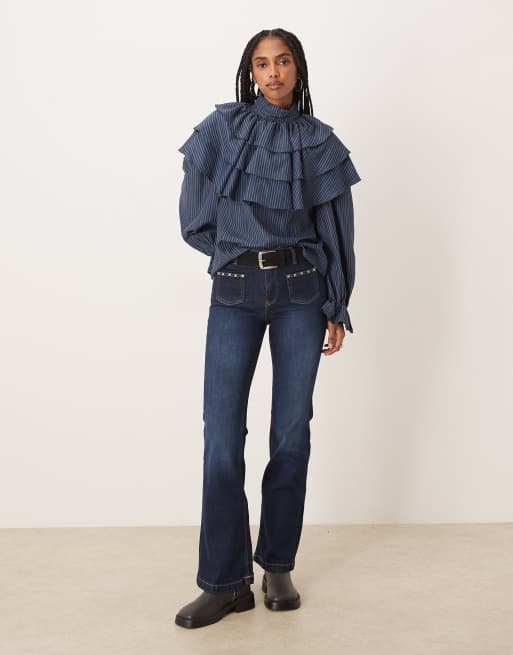 Glamorous ruffle blouse in navy stripe | ASOS