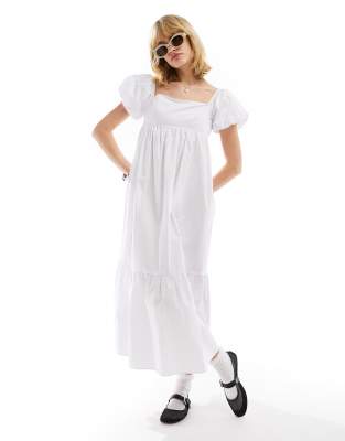 Glamorous square neck midi smock dress in white | ASOS