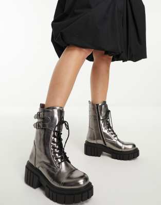 Glamorous - Stivaletti stile militare color peltro con suola spessa | ASOS