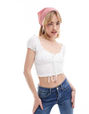 Glamorous tie detail prairie top in white | ASOS