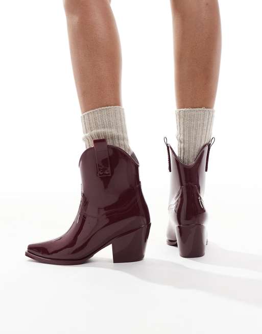 Glamorous welly western boots in burgundy | ASOS