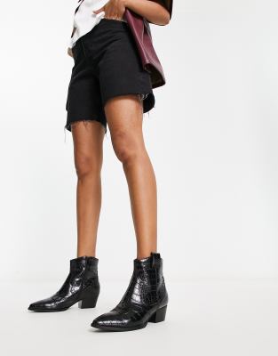 Glamorous western ankle boots in black croc | ASOS