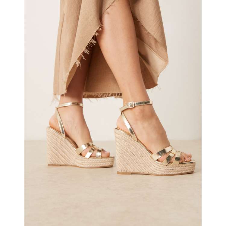 Gold Strappy Wedge Sandals