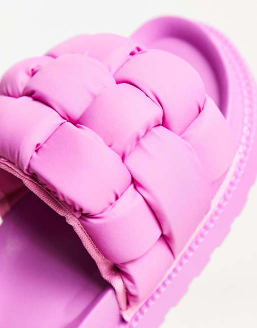 Glamorous Wide Fit padded weave slides in pink | ASOS