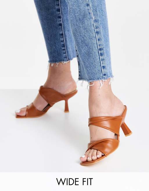 Glamorous Wide Fit Twist Strap Heeled Mule Sandals In Camel Asos