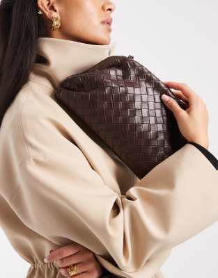 Glamorous woven pillow clutch purse in dark brown | ASOS