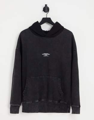 Good For Nothing Oversized Hoodie In Gray Acid Wash With Contrast ...