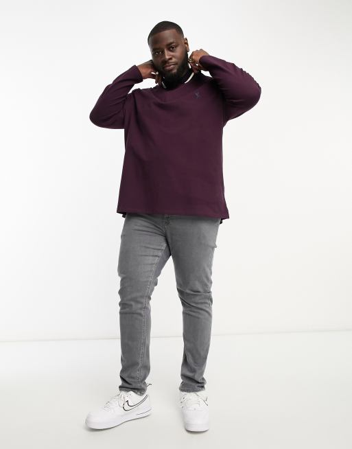 Grey Hawk Plus long sleeve polo in burgundy | ASOS
