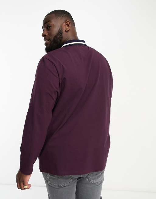 Grey Hawk Plus long sleeve polo in burgundy | ASOS