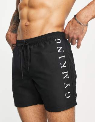 Gym King swim shorts with tonal logo in black | ASOS