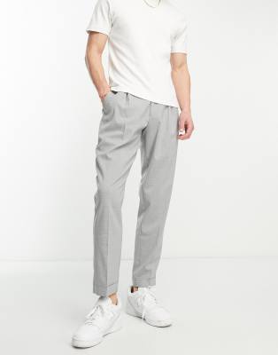 Harry Brown carrot fit cropped smart pants in light grey | ASOS