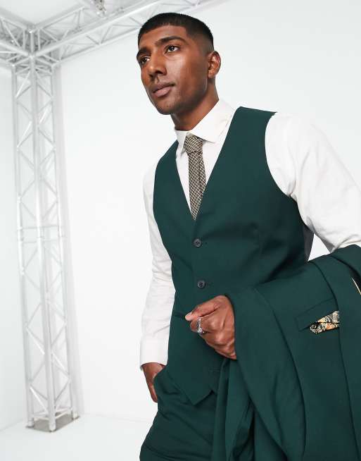 Harry Brown skinny fit stretch plain waistcoat in dark green | ASOS
