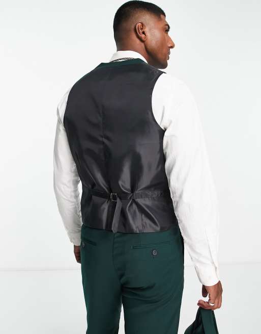 Harry Brown skinny fit stretch plain waistcoat in dark green | ASOS