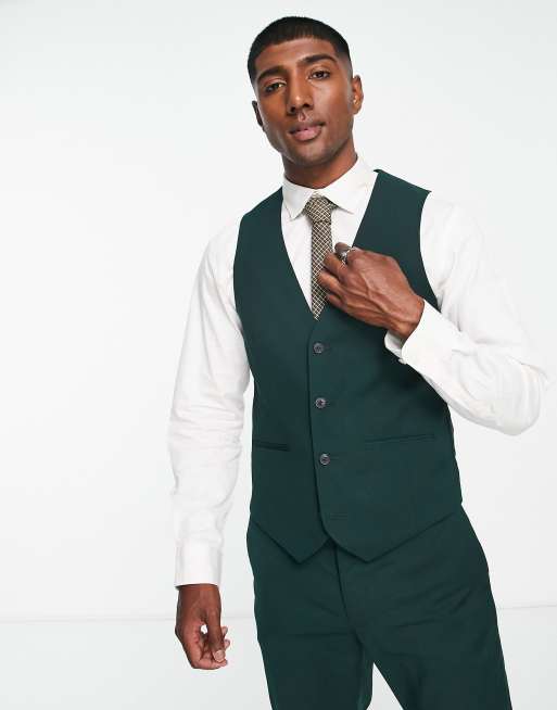 Harry Brown skinny fit stretch plain waistcoat in dark green | ASOS