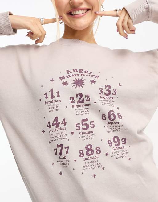 Heartbreak angel numbers graphic sweatshirt in washed purple | ASOS