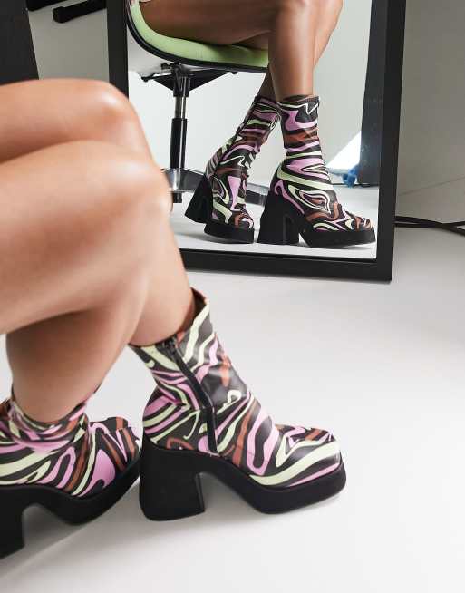 Heartbreak chunky platform sock boots in marble print | ASOS