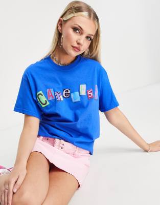 Heartbreak – Oversize-T-Shirt in leuchtendem Blau mit „Careless“-Print ...