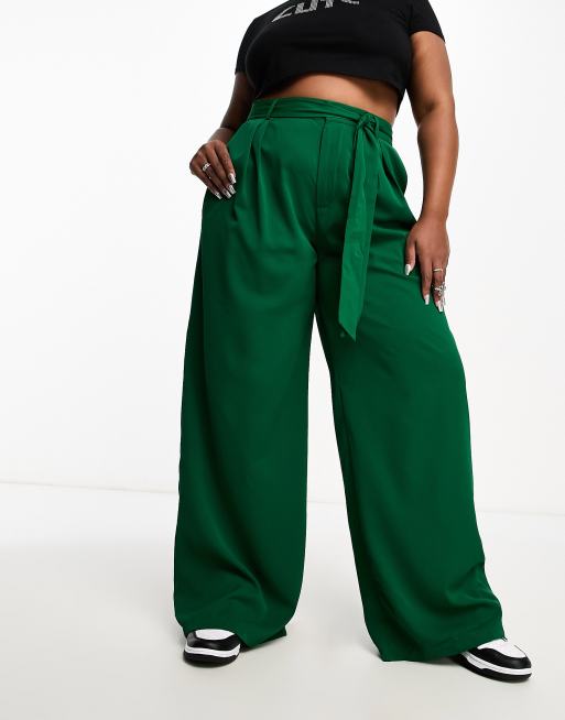 Heartbreak Plus Wide Leg Tie Waist Belted Pants In Green Asos