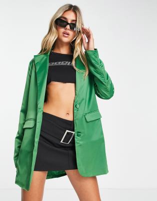 Heartbreak Satin Boyfriend Blazer In Green | ModeSens