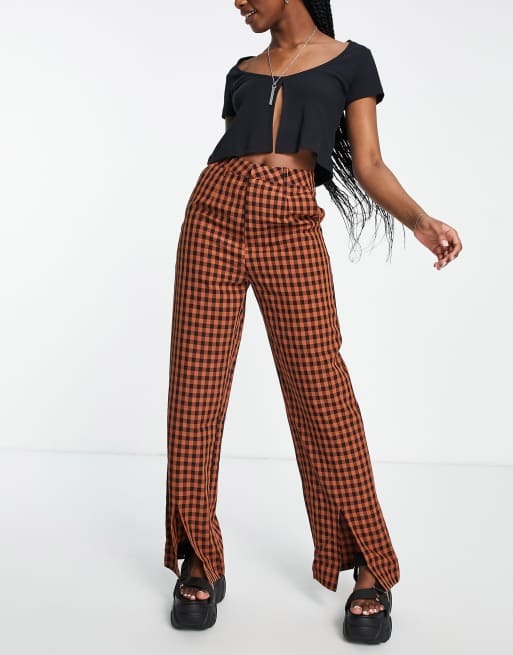 Heartbreak Tailored Pants With Front Split In Rust Check Part Of A