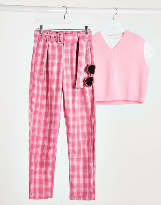 Heartbreak Tailored Peg Leg Pants Suit In Pink Check Asos