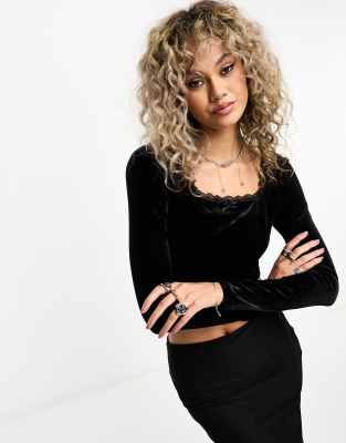Heartbreak - Top corset en velours - Noir | ASOS